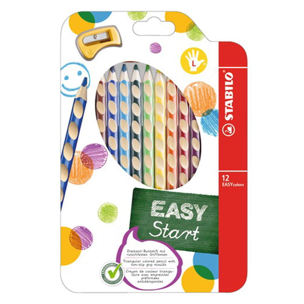 Daffer.sk - Pastelky pre ľavákov 12 ks + strúhadlo EASYcolors, STABILO