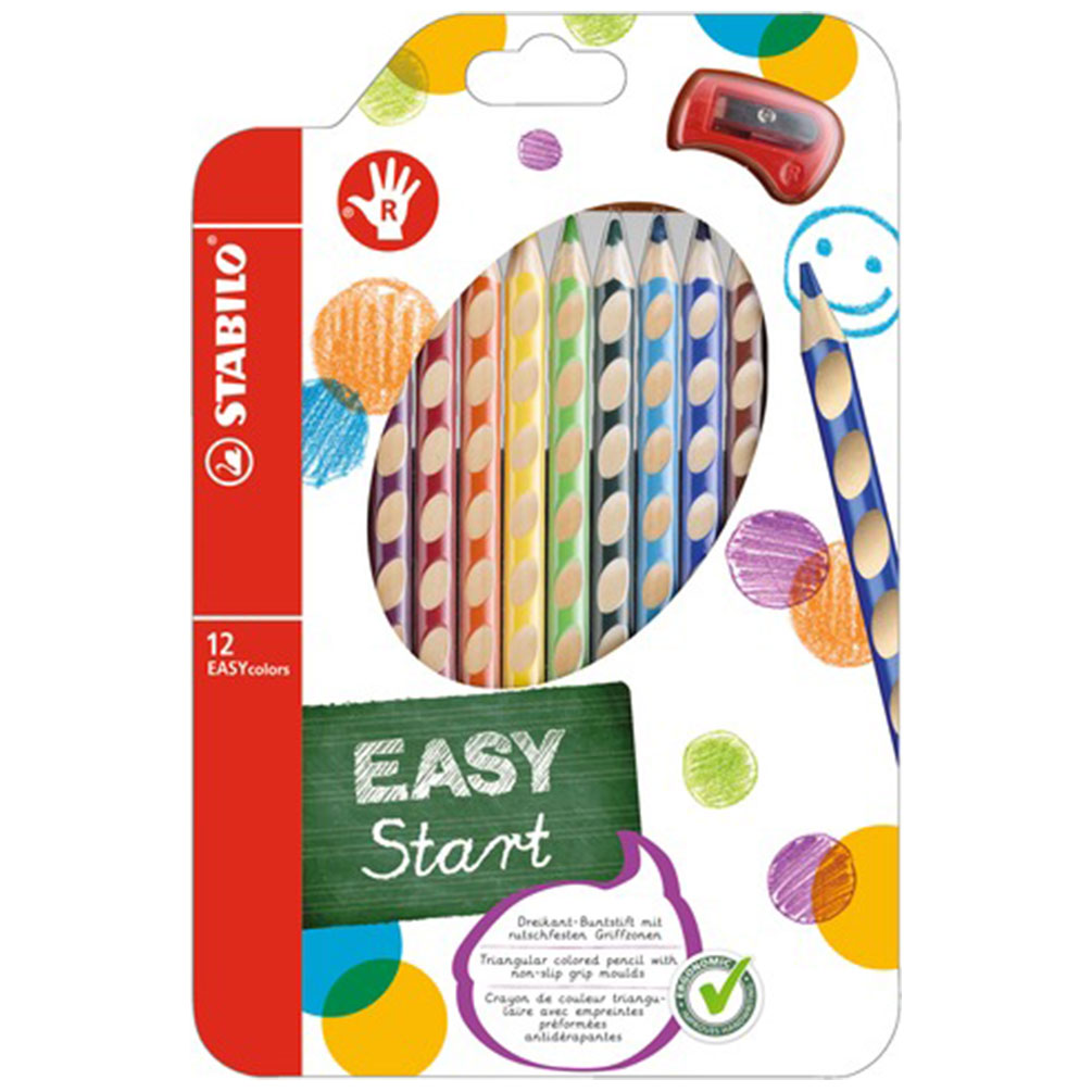Daffer.sk - Pastelky pre pravákov 12 ks + strúhadlo EASYcolors, STABILO