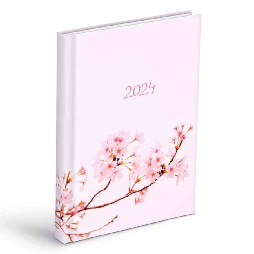 Daffer.sk - Diár denný 2024, Ružový s kvetmi A5
