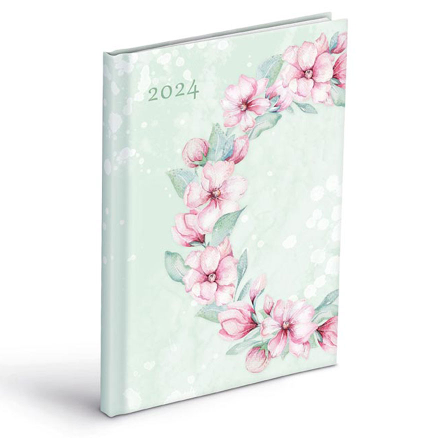 Daffer.sk - Diár týždenný 2024, Tyrkysový s kvetmi A5