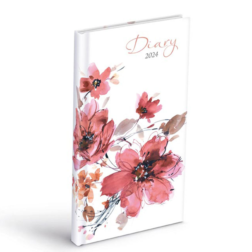 Daffer.sk - Diár týždenný 2024, Biely s kvetmi A6